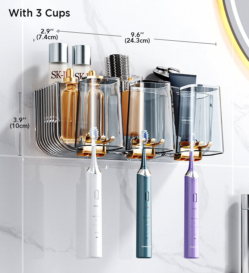 Joybos® Punch Free Wall Mounted Toothbrush ath For Bathroom With Cups