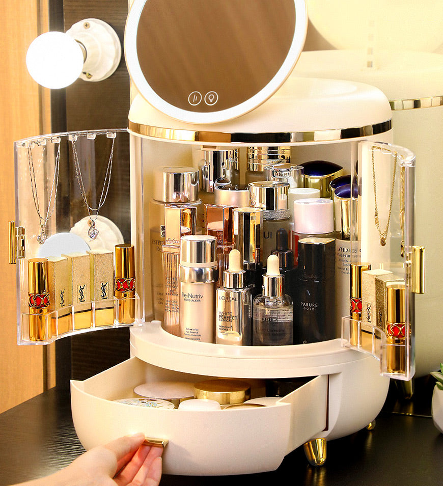 Joybos® Round Makeup Storage Organizer Box with Mirror Led Light